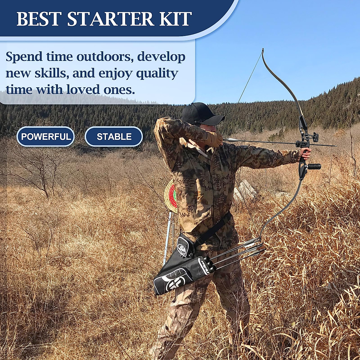 D&Q Recurve Bows for Adults Hunting Black Hunter Longbow Takedown 30-50lbs Bow and Arrow Set Right Handed Archery Archery with Bow Case Stringer Arrow Target Practice (Black 50lbs)
