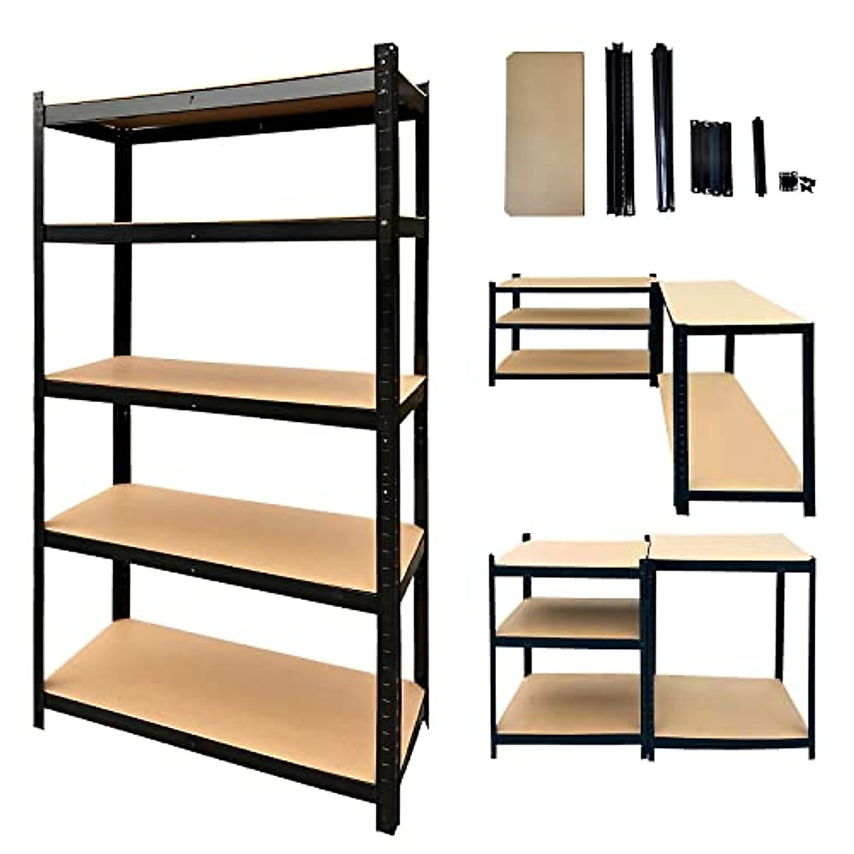 Vandise 5 Tier Heavy Duty Shelving Adjustable Utility Shelf Metal Shelve Steel Storage Rack with MDF Boards, 1929lbs Load Capacity for Garage, Kitchen Commercial (80H x 40W x 20D inch, Black)
