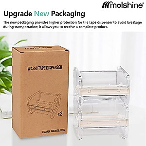 molshine 2 Pack Transparent Desktop Multi Washi Masking Tape Storage Dispenser,Tape Cutter,Tape Roll Holder (Not Include Masking Tape) (Beige)