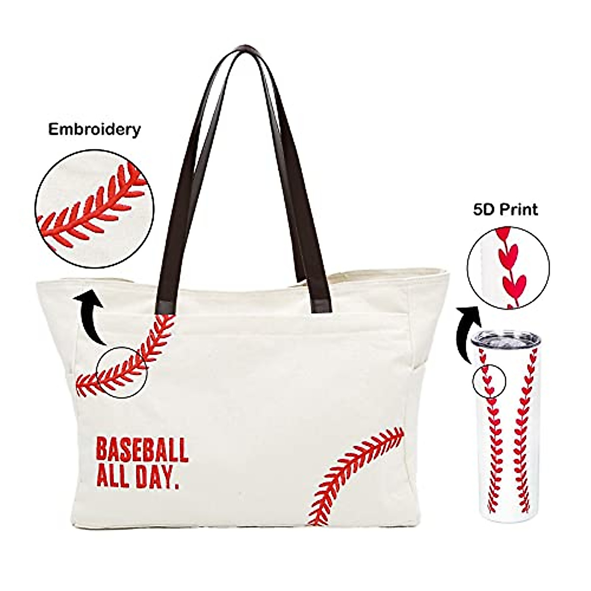 YHSHYZH Oversize Baseball Mom Tote Bag Embroidery Baseball seams Prints Purse Utility Shoulder HandBag Cotton Canvas Sports Travel Stuff Beach Bags Gifts for Women Men Kids(X-large white) …