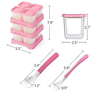 Matyz 12-Pack Plastic Food Storage Containers With Lids Airtight Freezer Safe (Pink, 4 OZ Each) - Baby Food Freezer Trays With Lids Baby Cubes Food Storage - Stackable Baby Food Storage Containers