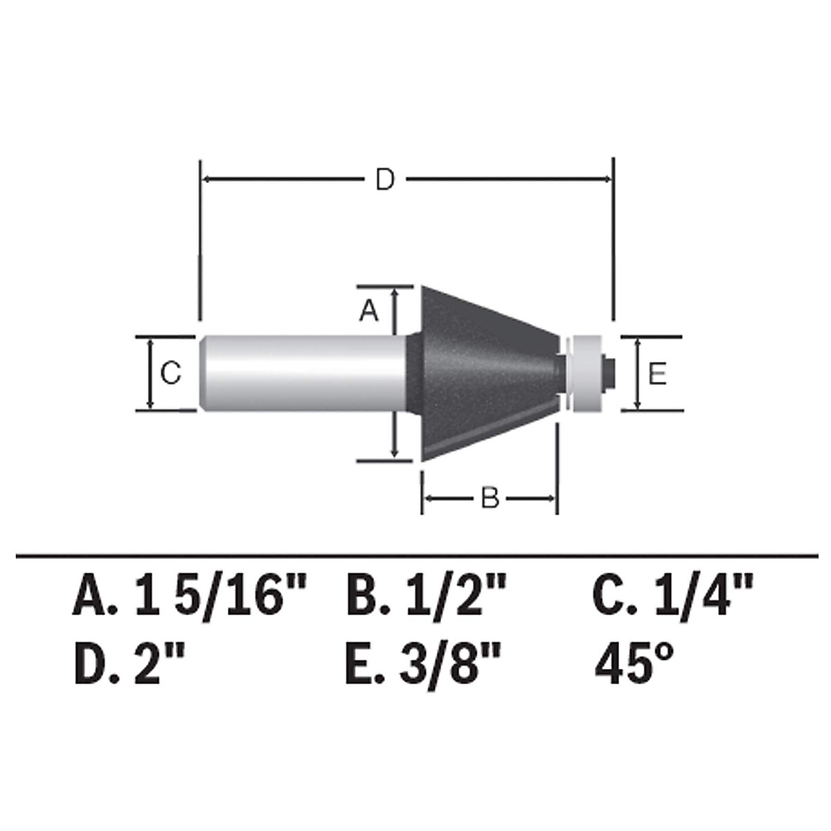 BOSCH 85298M 1-5/16 In. x 45 degree Carbide Tipped Chamfer Bit