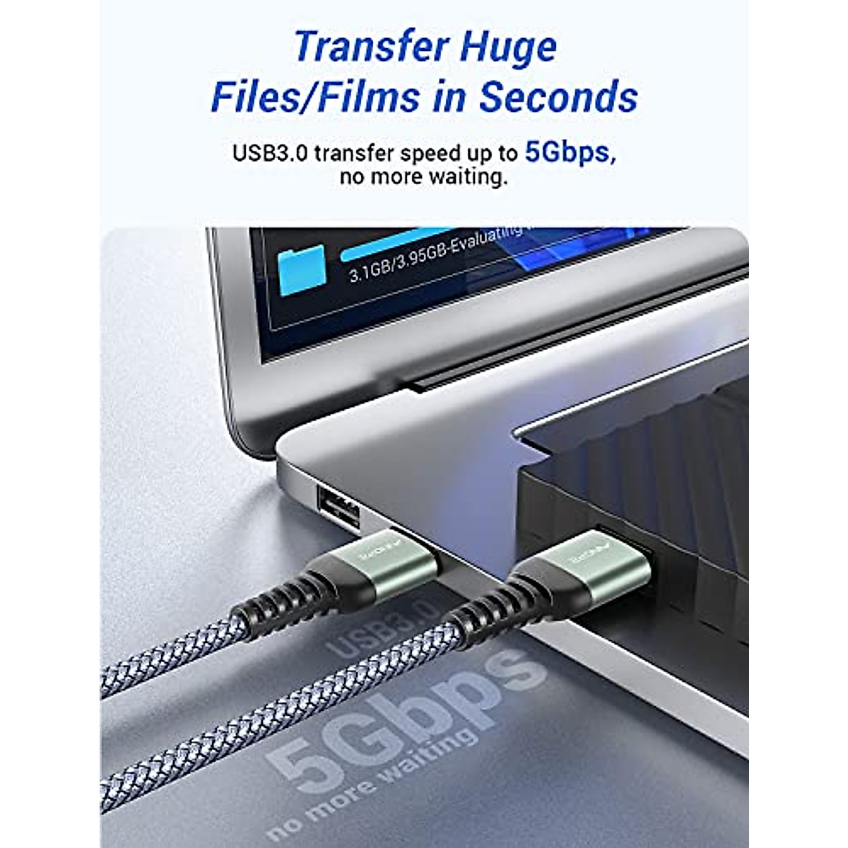 AINOPE USB 3.0 A to A Male Cable, [6.6FT] USB 3.0 to USB 3.0 Cable [Never Rupture] USB Male to Male Cable Double End USB Cord Compatible with Hard Drive Enclosures, DVD Player, Laptop Cool-Grey