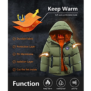 MOERDENG Kids Boy's Winter Coat Waterproof Fleece Lined Thick Down Coats Puffy Cotton Jackets with Hood