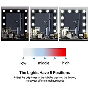 Reettic Makeup Vanity Table with Lighted Mirror, Vanity Desk with Drawers, Bedroom Dressing Table,9 LED Blubs & Adjustable Brightness, for Women, Mother, Girls, Black RSZT102B