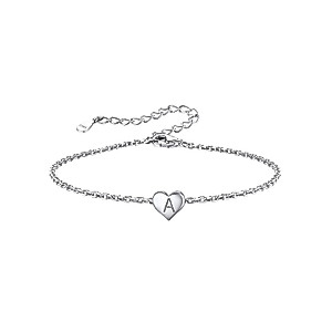 Sterling Silver Heart Letter A Bracelets Silver Initial 18K White Gold Plated Bracelet Initial Charm Women Bracelet Jewelry