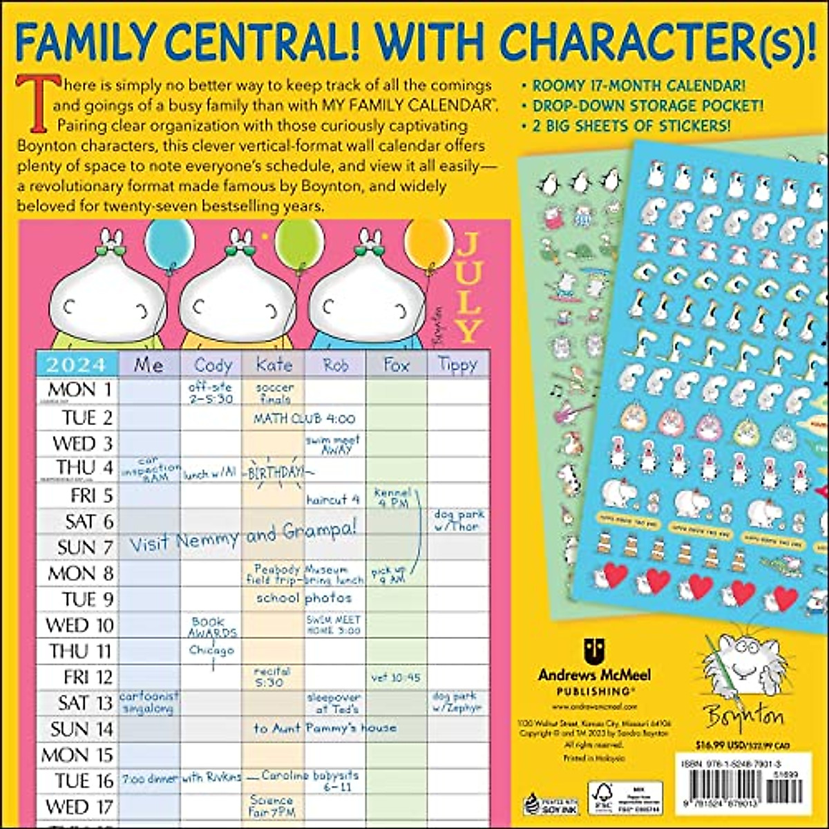 Sandra Boynton's My Family Calendar 17-Month 2023-2024 Family Wall Calendar