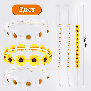 Bnikion 3 Pcs Sunflower Headband Crown Headpiece Daisy Headbands for Women Girl 60s Hippie Boho Hat Accessories Bridal Wedding Summer Beach Party Hair Wreath Garland
