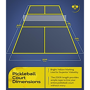 HolderProf Sports Pickleball Court Tape, 2in x 230FT - Pickleball Tape for Indoor Outdoor Court Lines Marking Kit | Bright Yellow