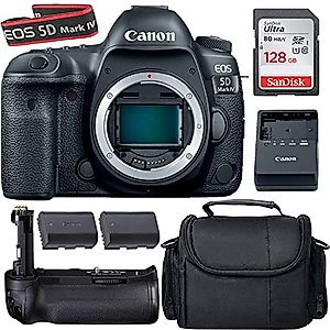 Camera Bundle for Canon EOS 5D Mark IV DSLR Camera Body Only + Accessories (Extra Battery, Battery Grip, 128GB, and Deluxe Case)