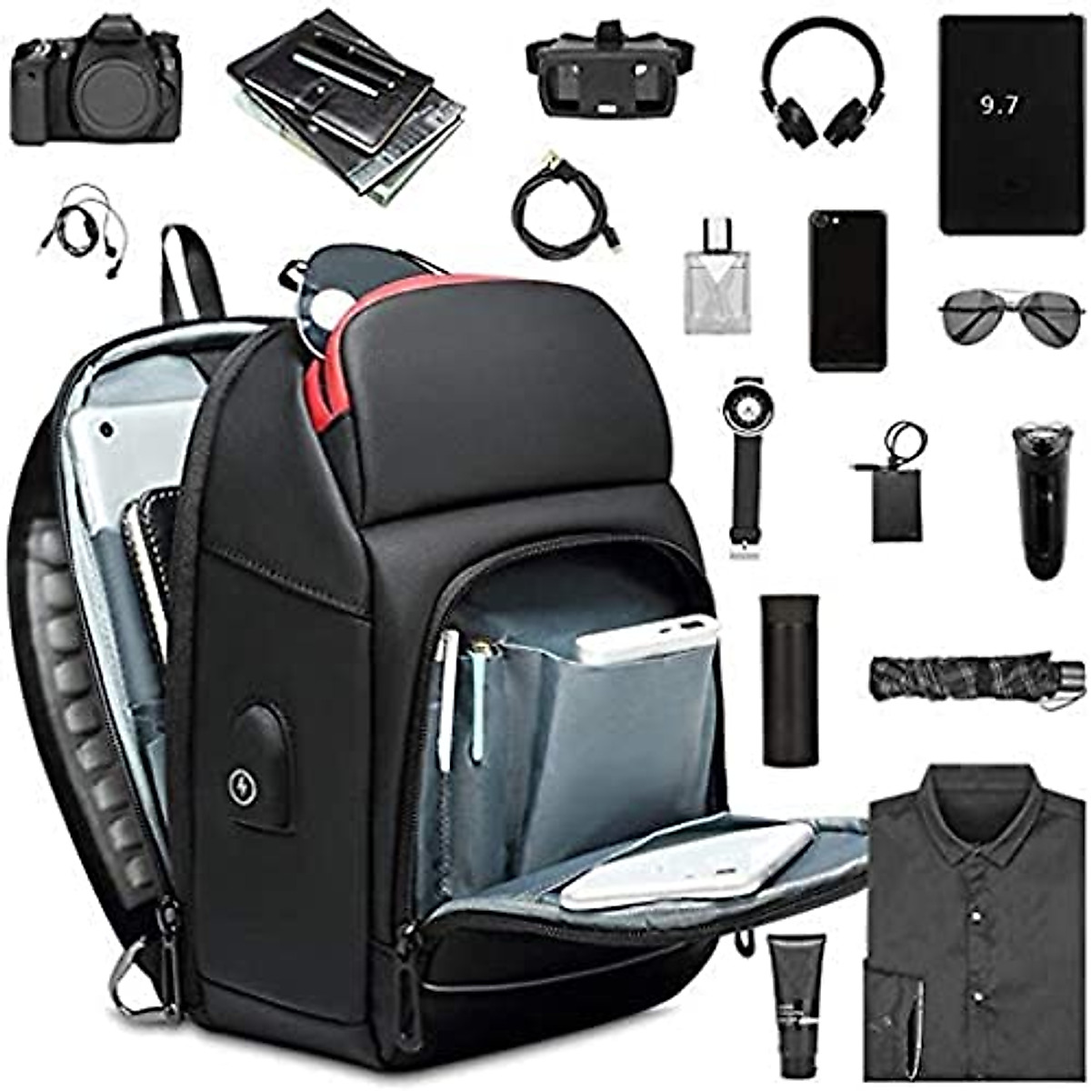 XIXIDIAN Anti-Theft Sling Chest Bag Waterproof Crossbody Shoulder Bag Casual Daypack Rucksack with USB Charging Port for Men