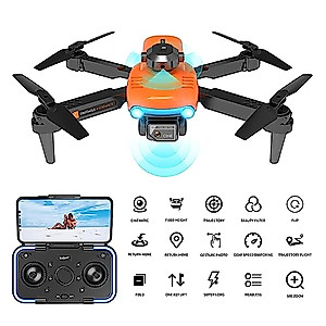 ZZKHGo Foldable FPV Drone with 1080P WiFi Camera for Adults and Kids; Gesture Control RC Quadcopter with Batteries, Gravity Sensor (Orange)