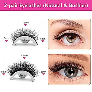 Reusable Self Adhesive Eyelashes, Reusable Adhesive Eyelashes, Self Adhesive Eyelashes Reusable Self Sticking, No Glue Eyelashes, False Eyelashes Natural Look(2-Pairs)