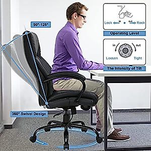 Big and Tall Office Chair Ergonomic Desk Chair with Lumbar Support Massage, Heavy Duty 500 lbs Wide Seat Computer Chair with Armrest, PU Leather Swivel Task Chair, Black