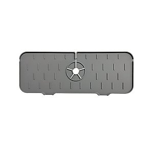 Silicone Faucet Handle Drip Catcher Tray, Kitchen Guard Silicone Sink Mat and Protectors, Sink Water Splash Guard Behind Faucet, Silicone Pads for Kitchen, Bathroom and RVs(Grey)
