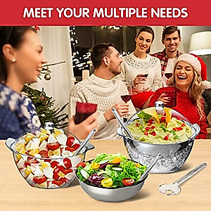 INNOVATIVE LIFE Large Salad Bowl with Ice Chiller Base and Lid, Kitchen Refrigerated Veggie Tray with Two Long Spoons, Party Platters for Food, Clear