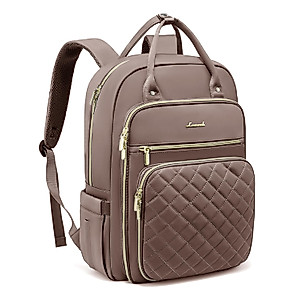 LOVEVOOK Women's 27-Liter Laptop Backpack, Brown, 16.9 x 12 x 7.9 in