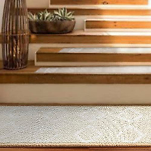 Antep Rugs Non Slip Stair Treads Carpet Bohemian Distressed Peel and Stick Alfombras, Set of 13, Beige, 8"x30"