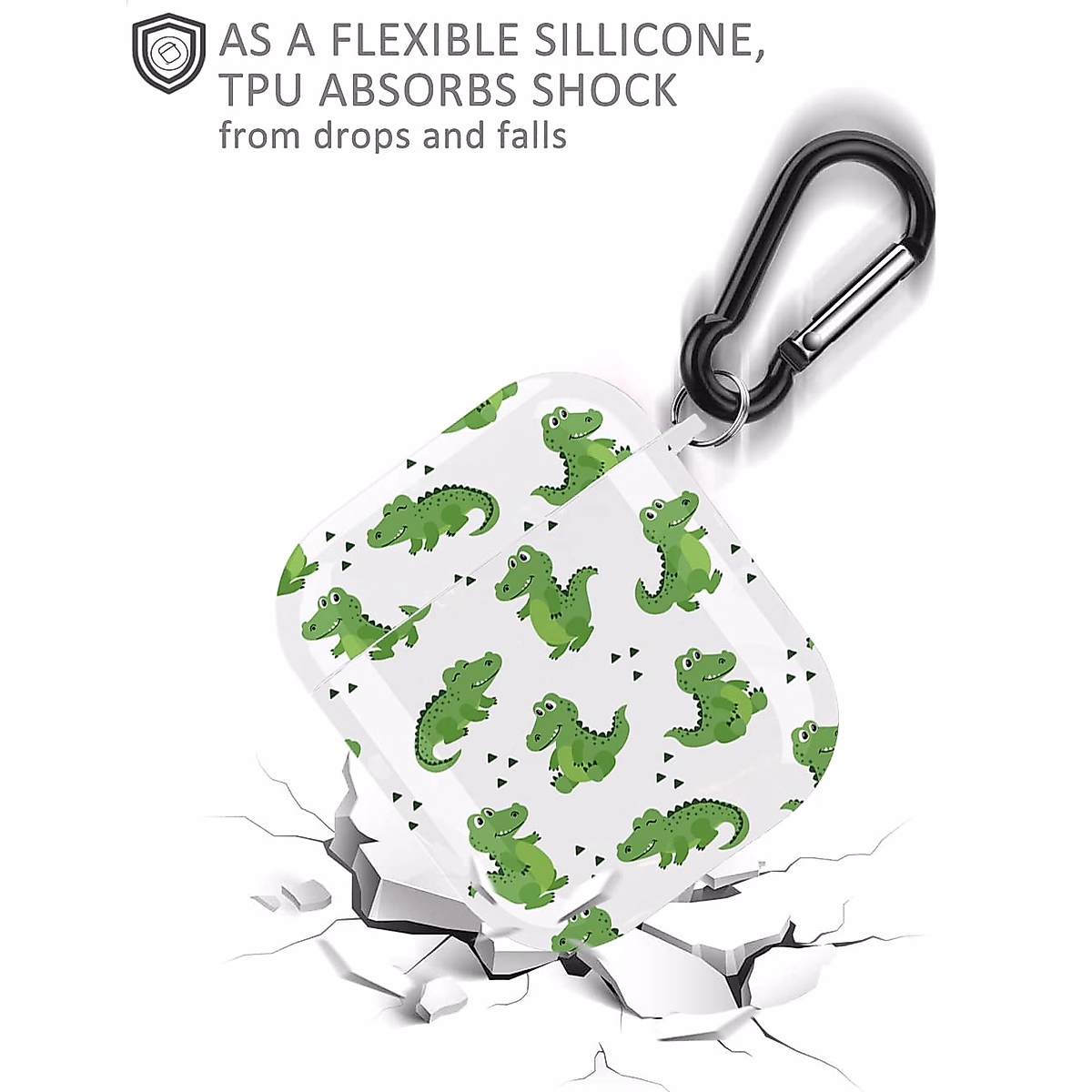 Dino Airpods Case Airpod Skin Protective Hard Case Cover Portable & Shockproof Women Girls with Keychain for Apple Airpods 2/1 Charging Case - Dinosaur