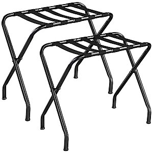 ELYKEN 2 Pack Folding Luggage Rack for Guest Room, Heavy Duty Max 110LBS Loading Bearing Suitcase Holder, Easily Assemble Metal Stand, Narrow Foldable Space Saving Hotel Storage Rack, Black