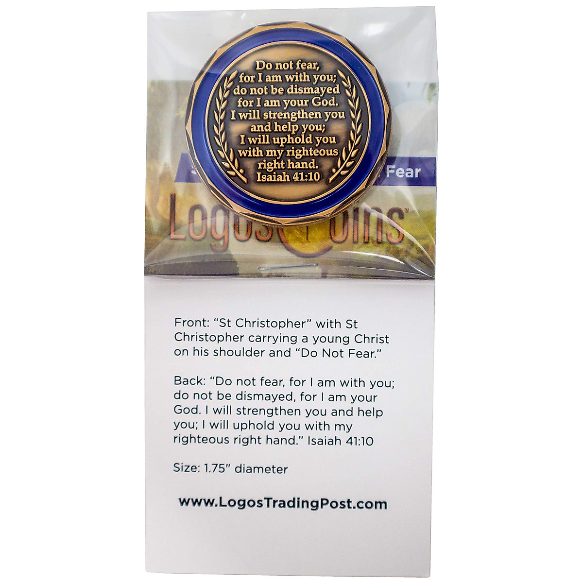 Saint Christopher, Do Not Fear, Protection Catholic Challenge Coin. Do not be Afraid, Do Not Be Dismayed for I am Your God, I Will Strengthen You & Help You. Antique Gold-Color Plated Travel Coin