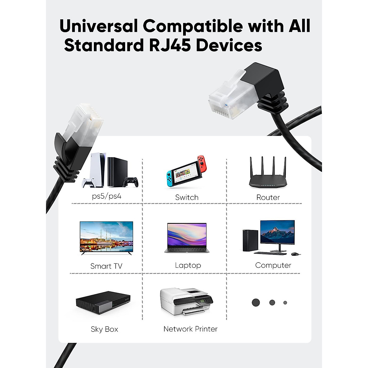 CableCreation Ultra Slim Cat6a Ethernet 10ft Long Cable OD 2.8mm, Down Angle LAN Super Light Cord, High Speed 10G UTP Network Patch Cable, Internet Wire for PC,Router, Modem, Printer,TV Box/PS5, 3M