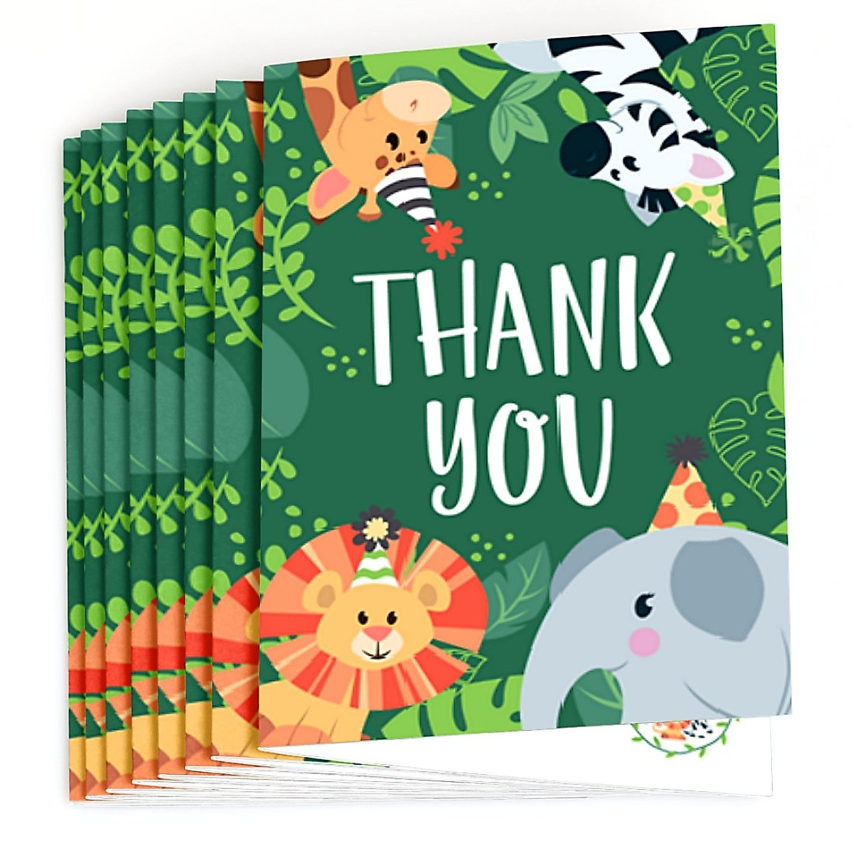 Big Dot of Happiness Jungle Party Animals - Safari Zoo Animal Birthday Party or Baby Shower Thank You Cards (8 count)