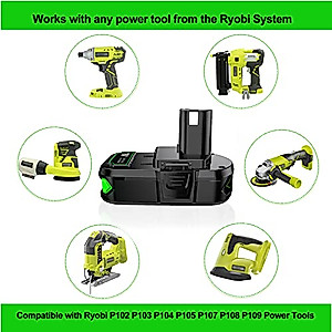 TURPOW Upgraded 3.8Ah Replacement Ryobi 18V Lithium Battery P107, Compatible with Ryobi 18 Volt ONE+ Plus P102 P103 P104 P105 P108 P109 P122 Cordless Power Tools for Ryobi 18V Battery 2Packs