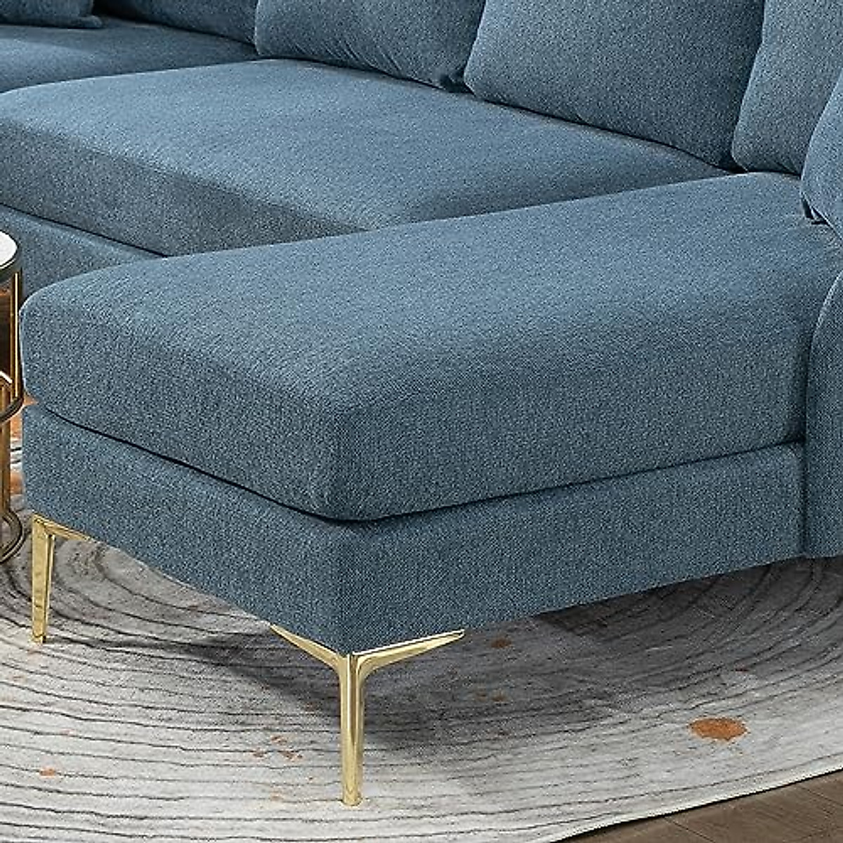 FANYE 110'' Modern Reversible Chaise Sectional U-Shaped Convertible, 4-Seat Polyester Blend Upholstered Sofa & Couch with 2 Pillows and Metal Legs for Home Apartment Office Living Room, Green, Blue