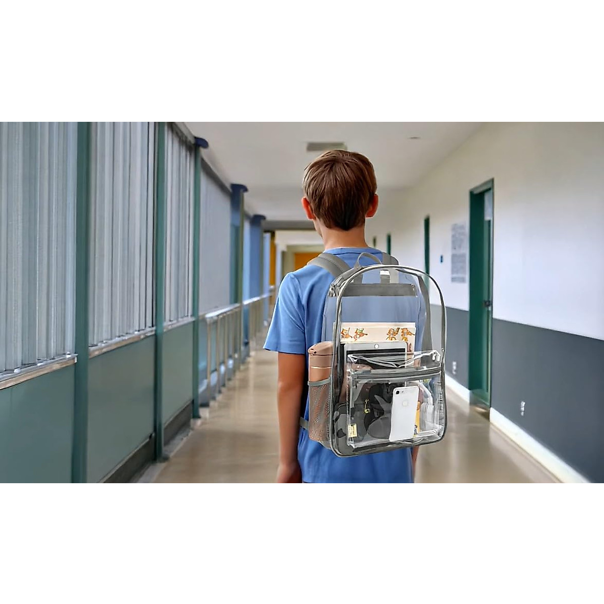 Clear Backpack With Reinforced Straps For Security & Sporting Events (Gray)