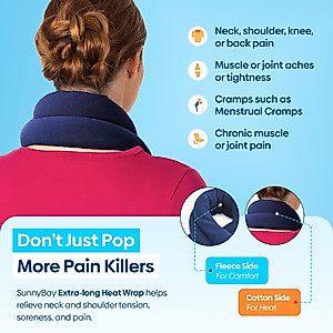 SunnyBay Microwavable Heating Pads, Microwavable Moist Heated Neck and Shoulder Wrap, Versatile Weighted Beanbag Cold Pack or Warm Compress, 2.5 lbs, 26x5 Inches, Navy Blue