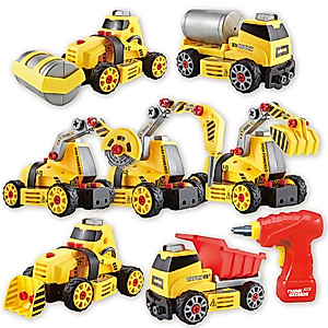 Think Gizmos 7 in 1 Take Apart Truck Car Toys with Electric Drill,Educational Toy Ideal Gift for Boys or Girls Age 3 4 5 6 7 STEM Construction Engineering Learning Toys Building Play Set for Kids