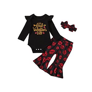 Happidoo Baby Girl Cute Festival Outfit Newborn Long Sleeves Flare Pants (Black, 0-3 Months)