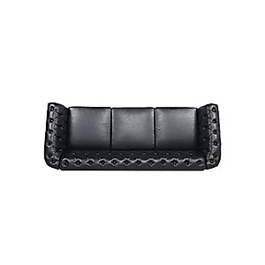 YOCWO Chesterfield Sofa Leather, 84" Upholstered Tufted Couch 3 Seater with Rolled Arms and Nailhead for Living Room, Bedroom(Black)