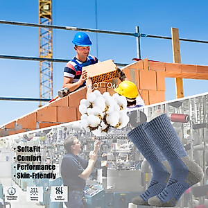 Ortis Men's Cotton Cushion Crew Socks Moisture Wicking Breathable Thick Warm Thermal for Athletic Heavy Duty Work Boot(Denim L)