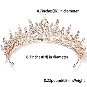 Women Crystal Wedding Tiara Princess Crown Rhinestone Tiaras, Royal Queen design, perfect for Bridal, anniversaries, birthday, Halloween Cos-play costume Christmas, party hair accessorie for girl Prom (Rose Gold)