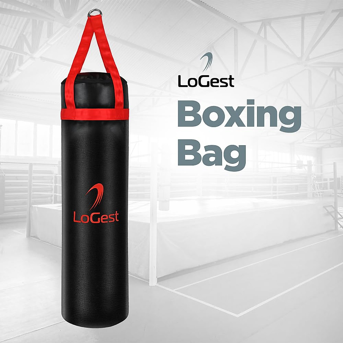 LoGest Boxing Bag - Hanging Punching Bag Sports Training Equipment - MMA, Karate, Judo, Muay Thai, Kickboxing - Hanging or Freestanding - Unfilled Max Capacity 100 Lbs - Heavy Punching Bag (Red)