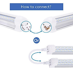 JOMITOP 8 Ft Integrated LED Tube Light 120W T8 V Shaped 96" Four Row 14400 Lumens(300W Fluorescent Equivalent) Clear Cover Super Bright White 6500K Pack of 6