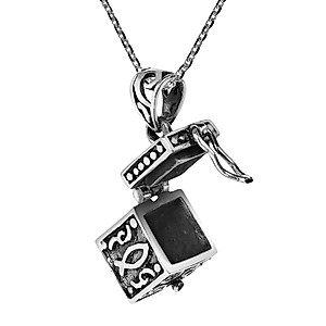 AeraVida Christian Prayer Box Locket .925 Sterling Silver Pendant Necklace