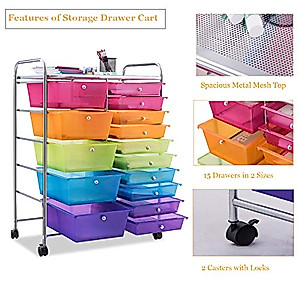 Giantex 15 Drawer Rolling Storage Cart Tools Scrapbook Paper Office School Organizer, Multicolor