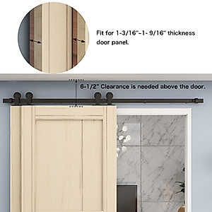 LQKUMJG 6.6FT Bypass Sliding Barn Door Hardware Kit Upgraded Heavy Duty Single Track for Double Doors, Fit 1 3/16" - 1 9/16" Thickness Door Panel, Black (T-Shaped Hanger)