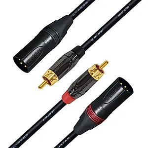 WORLDS BEST CABLES 2 Foot - RCA to XLR (Male) Cable Pair - Canare L-4E6S Star-Quad Audio Interconnect Cable & Amphenol ACPL RCA & Neutrik Male XLR Gold Plugs - CUSTOM MADE