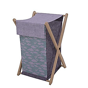 Bacati Clouds in The City Hamper with Wooden Frame, Mint/Grey