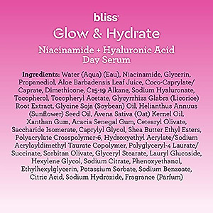 Bliss Glow & Hydrate Hyaluronic Acid Day Facial Serum | Improves Dullness and Hydrates Skin for Glowing Radiance | Clean | Paraben Free | Cruelty-Free | Vegan | 1 oz