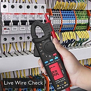 ACM91 Clamp Multimeter Digital AC DC Current Clamp Meter True RMS Auto Range 6000 Counts 100 amp Mini Meter With Temperature Capacitance NCV Measure LoZ Volts