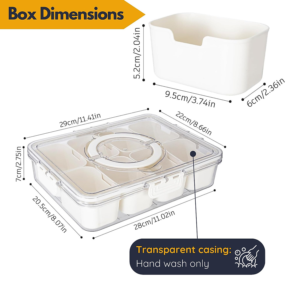 Serving Tray with Lid and Handle - Divided Portable Snackle Box Container, Fridge organizer, Clear Snack Box Organizer for Fruits, Candy, Charcuterie, Snacks - Ideal for beach and picnic essentials