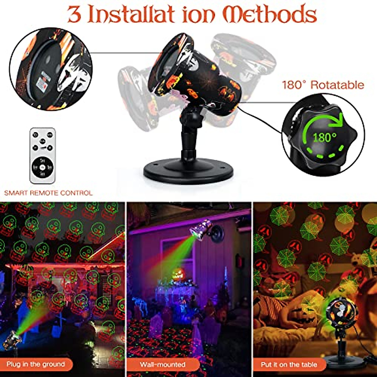 Halloween Projector Lights Outdoor Waterproof,Halloween Laser Lights with Remote Control,Halloween Decorations LED Lights with 8 Patterns for Patio, Garden, Wall,Gate,Halloween Decorations, Party.