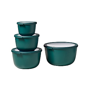 Mepal, Cirqula Set of 4 Multi Food Storage and Serving Bowls with Lids, Food Prep Containers, Deep, Nordic Pine, 1 each (17oz, 34oz, 68oz,101oz), 1 Set