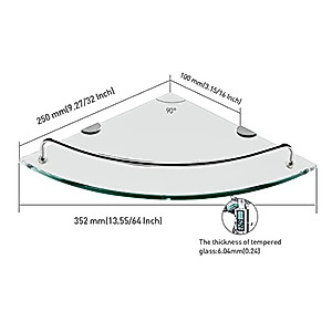 WAKLOND Bathroom Shelves, 2-Tier Glass Corner Shelf Wall Mounted,Corner Shower Shelf Tempered Glass Shelf for Storing Seasoning Bottle/Brush/Shower Gel/Soap/Shampoo (Silver) (Sliver-2)