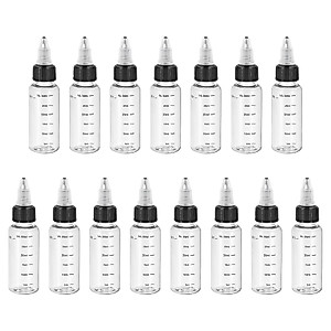 PATIKIL 1oz(30ml) Plastic Dispensing Bottle, 15Pcs Squeeze Graduated Empty Bottles with Black Twist Cap for Liquids, Inks, Oils, Sauces, Arts and Crafts, Transparent